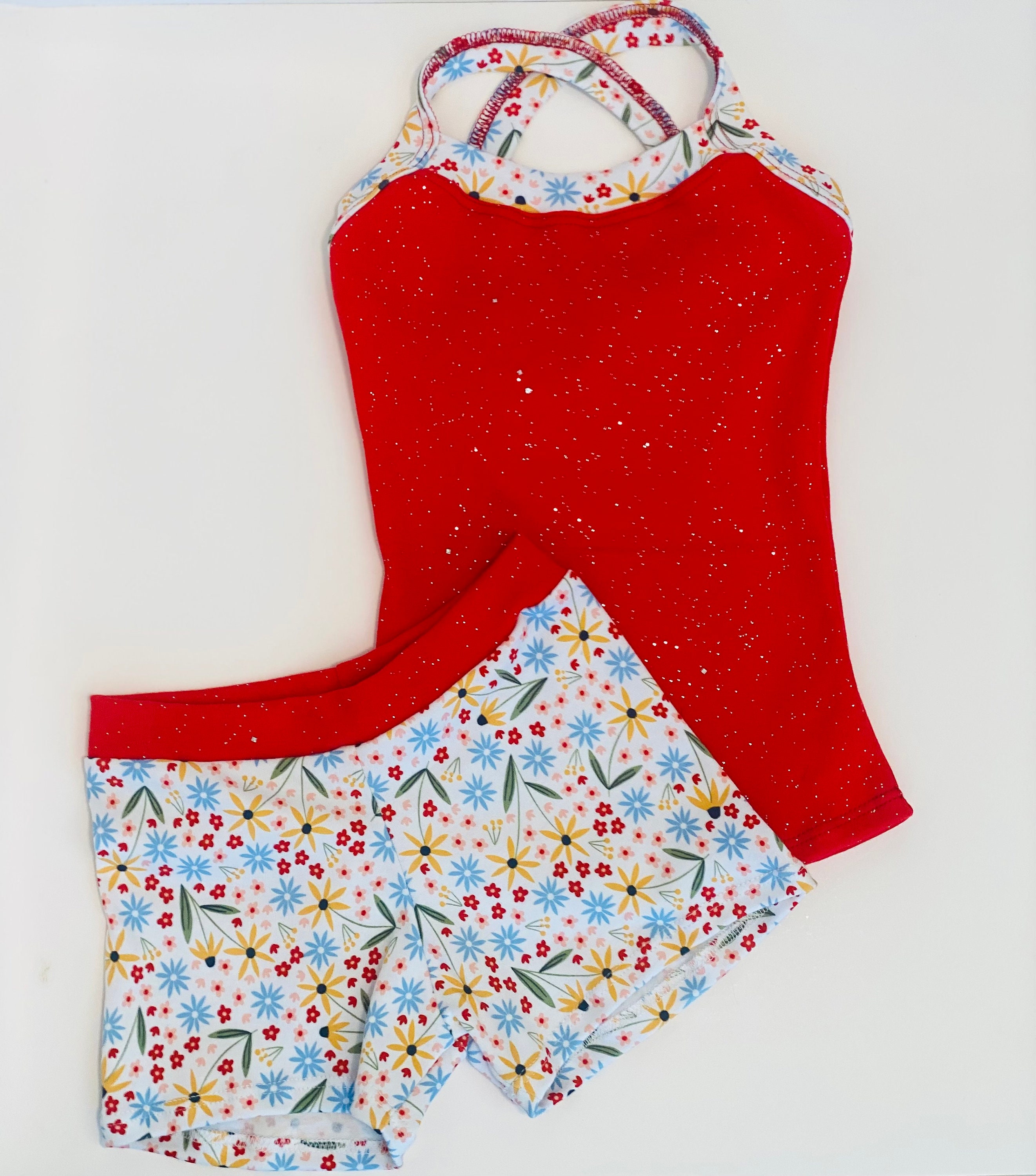 Kids Sparkly Red With Floral Dance SET - Dance Tank Top AND Shorts - Etsy