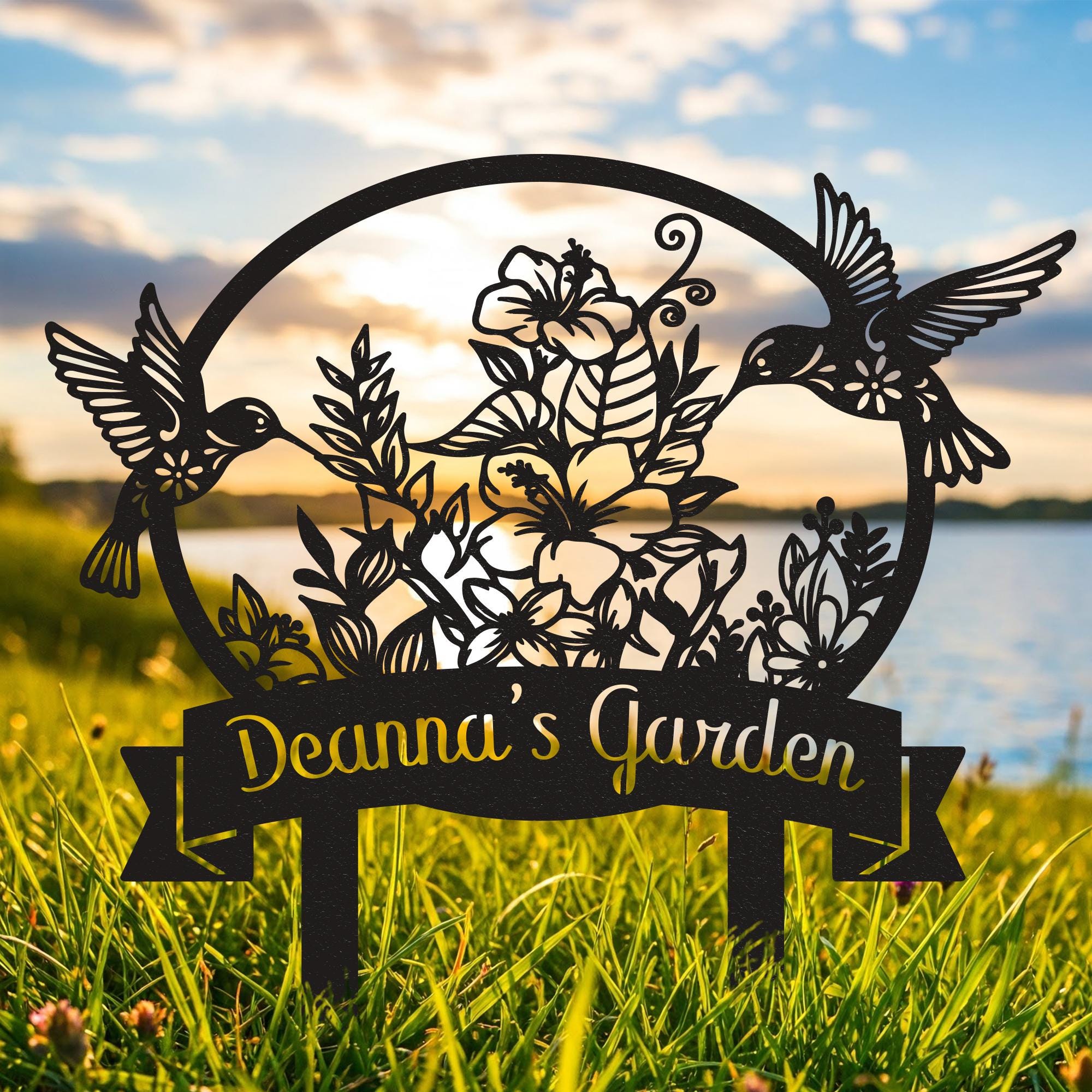 Custom Hummingbird Metal Garden Sign, Bird With Stakes Garden Sign ...