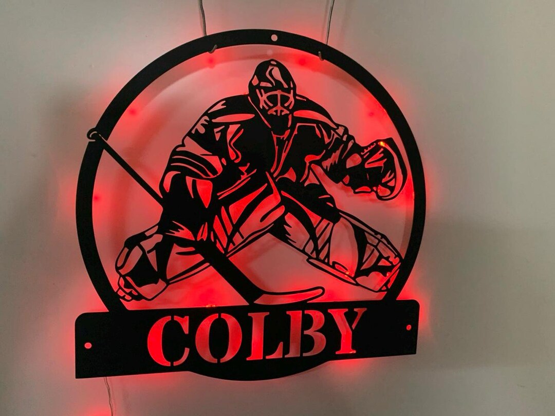 Custom Hockey Goalie Metal Wall Art With LED Lights, Air Hockey Metal ...