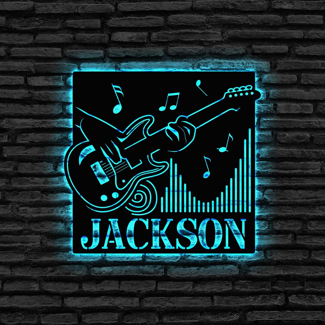 Custom Guitar Metal Sign With LED Light, Music Metal Sign With Name ...