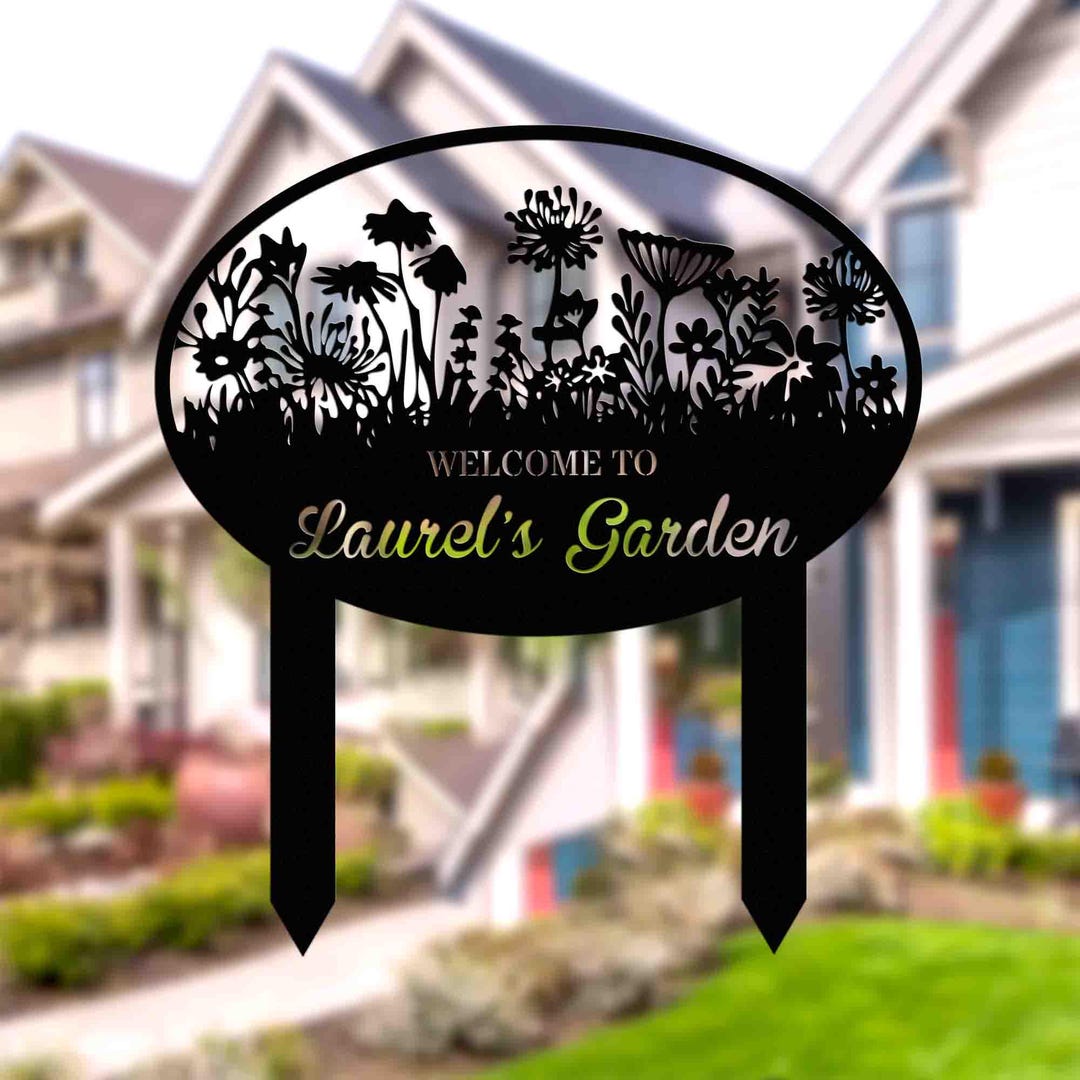 Personalized Garden Sign, Custom Garden Name Sign, Metal Garden Sign ...