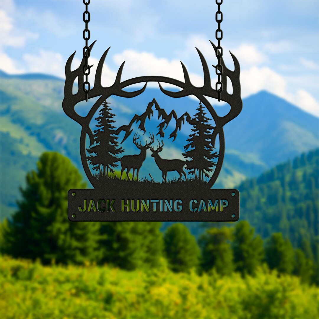 Custom Metal Deer Cabin Sign, Personalized Hunting Lodge Decor, Deer ...