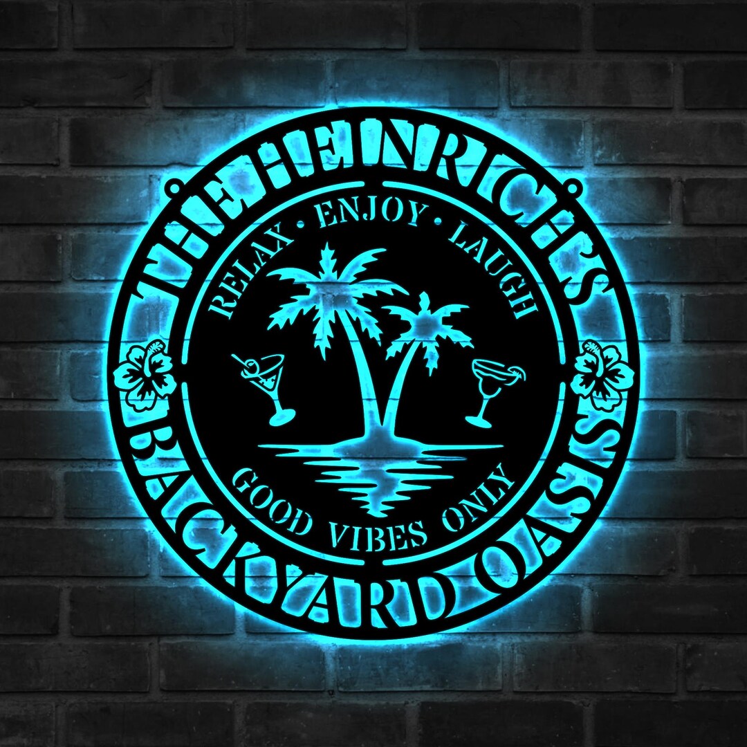 Custom Backyard Sign LED Light, Personalized Backyard Oasis LED Metal ...