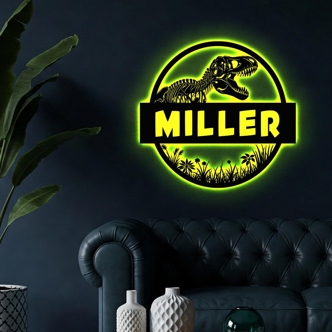 Custom Dino Skeleton Metal Sign LED Light, T-rex Name Sign, Dinosaur ...
