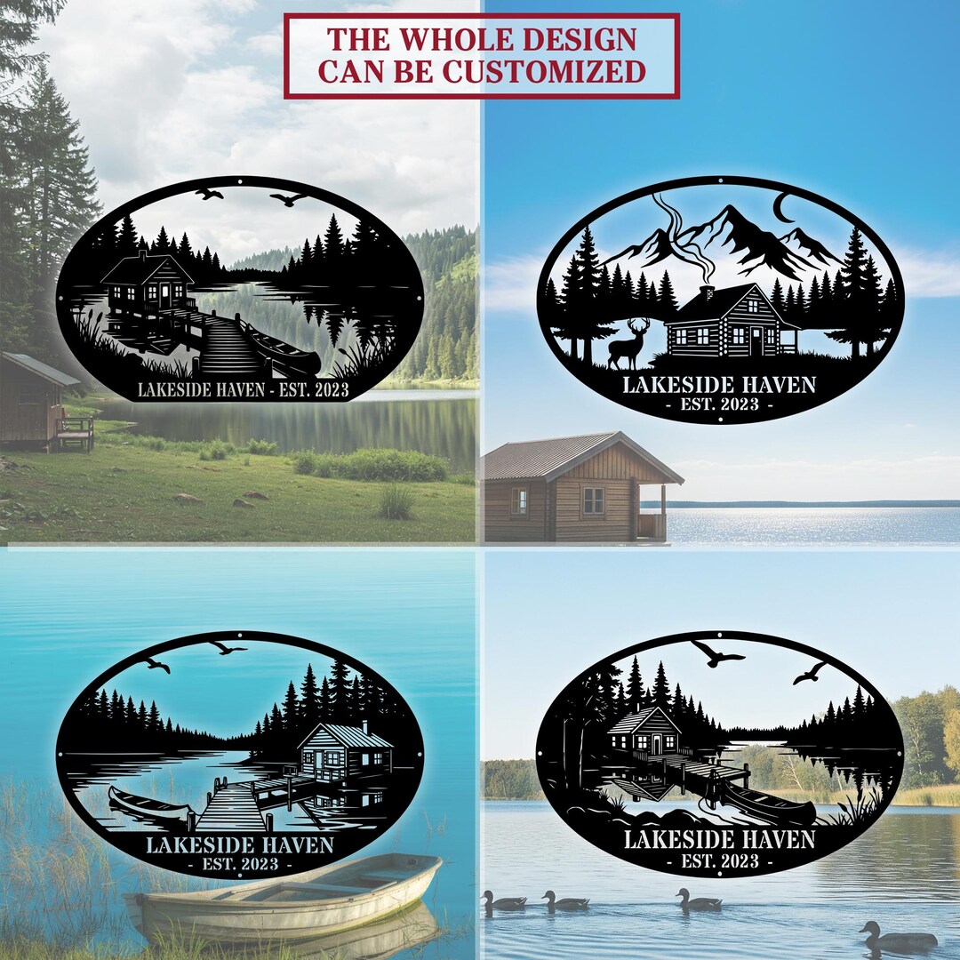 Personalized Lake Cabin Sign, Lake House Sign, Lake Retreat Metal Sign ...