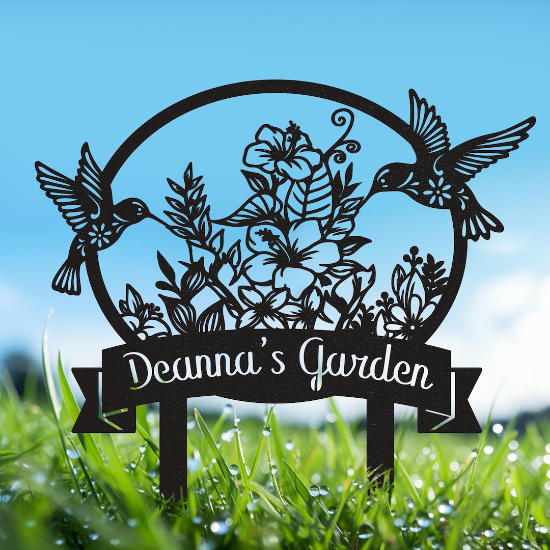 Custom Hummingbird Metal Garden Sign, Flower Garden Sign, Garden Name ...