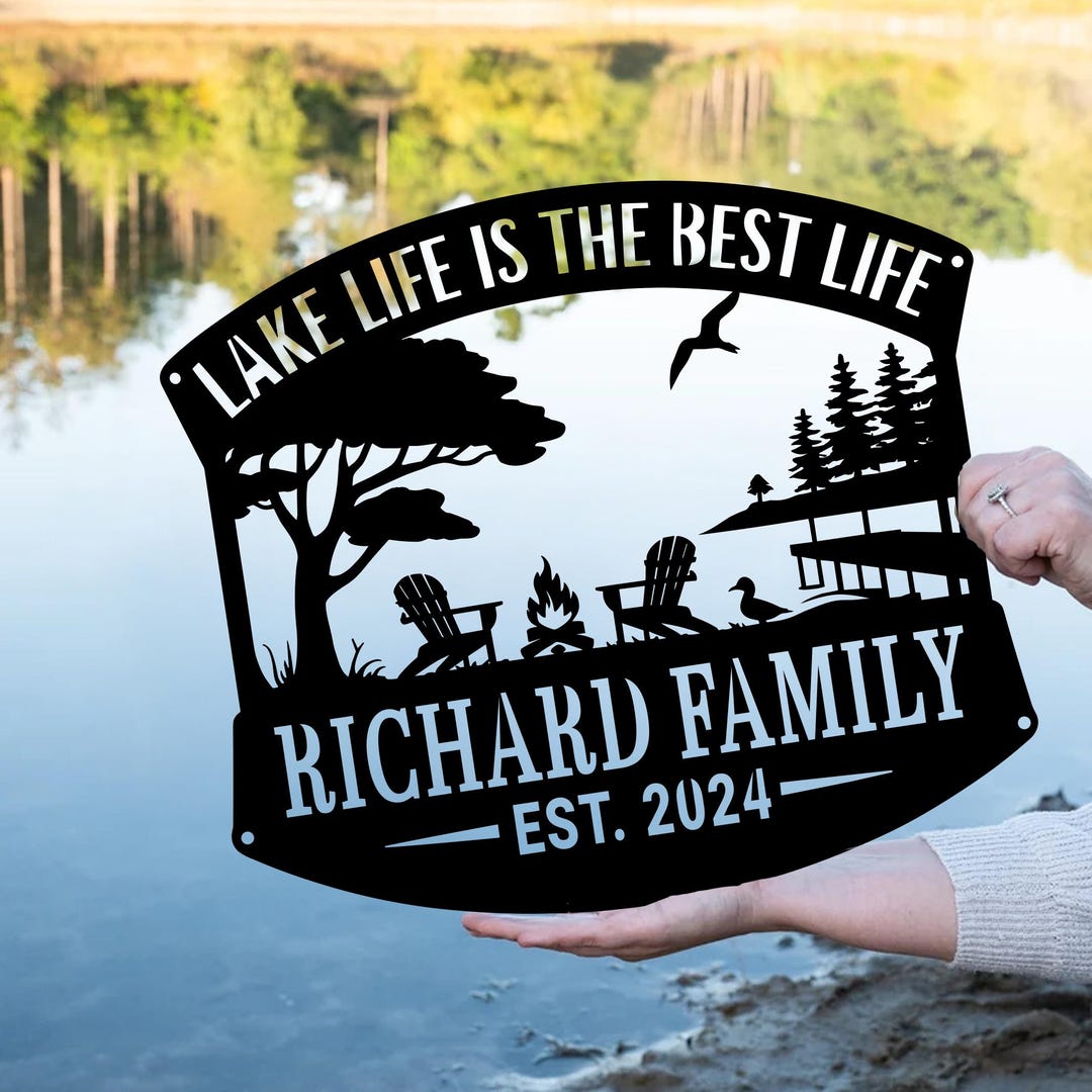 Custom Lake House Metal Sign, Personalized Forest Lake Wall Art, Lake ...