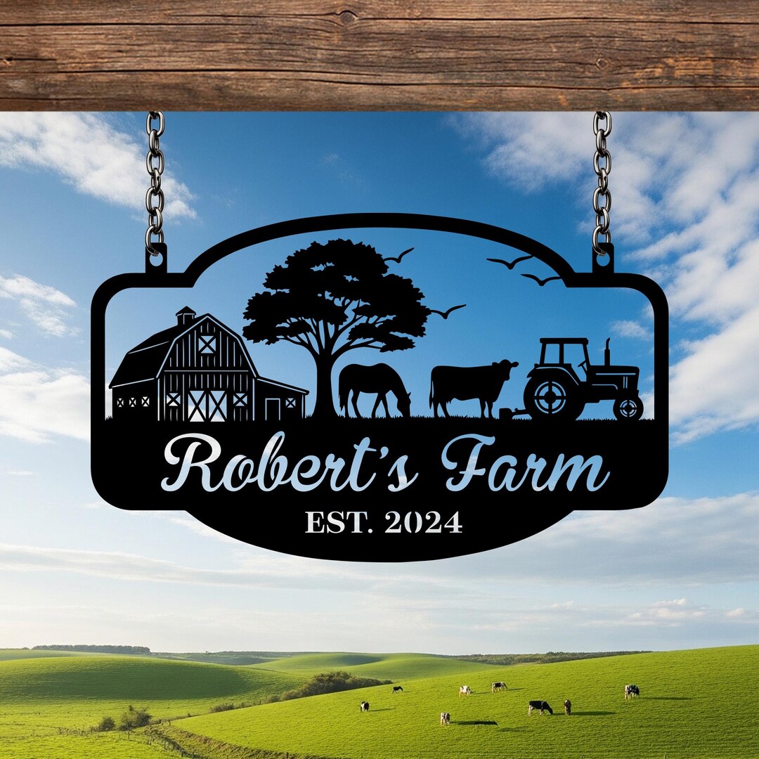 Custom Metal Farm Sign, Personalized Farm Name Sign, Farm Animals Sign ...