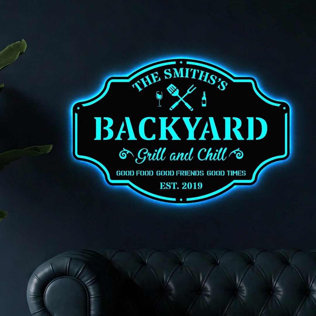 Personalized Backyard Grill Sign, BBQ Party Metal Wall Decor, Outdoor ...