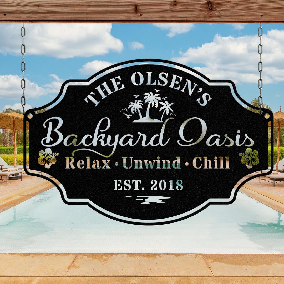 Custom Backyard Pool Metal Sign LED, Outdoor Wall Decor, Personalized ...