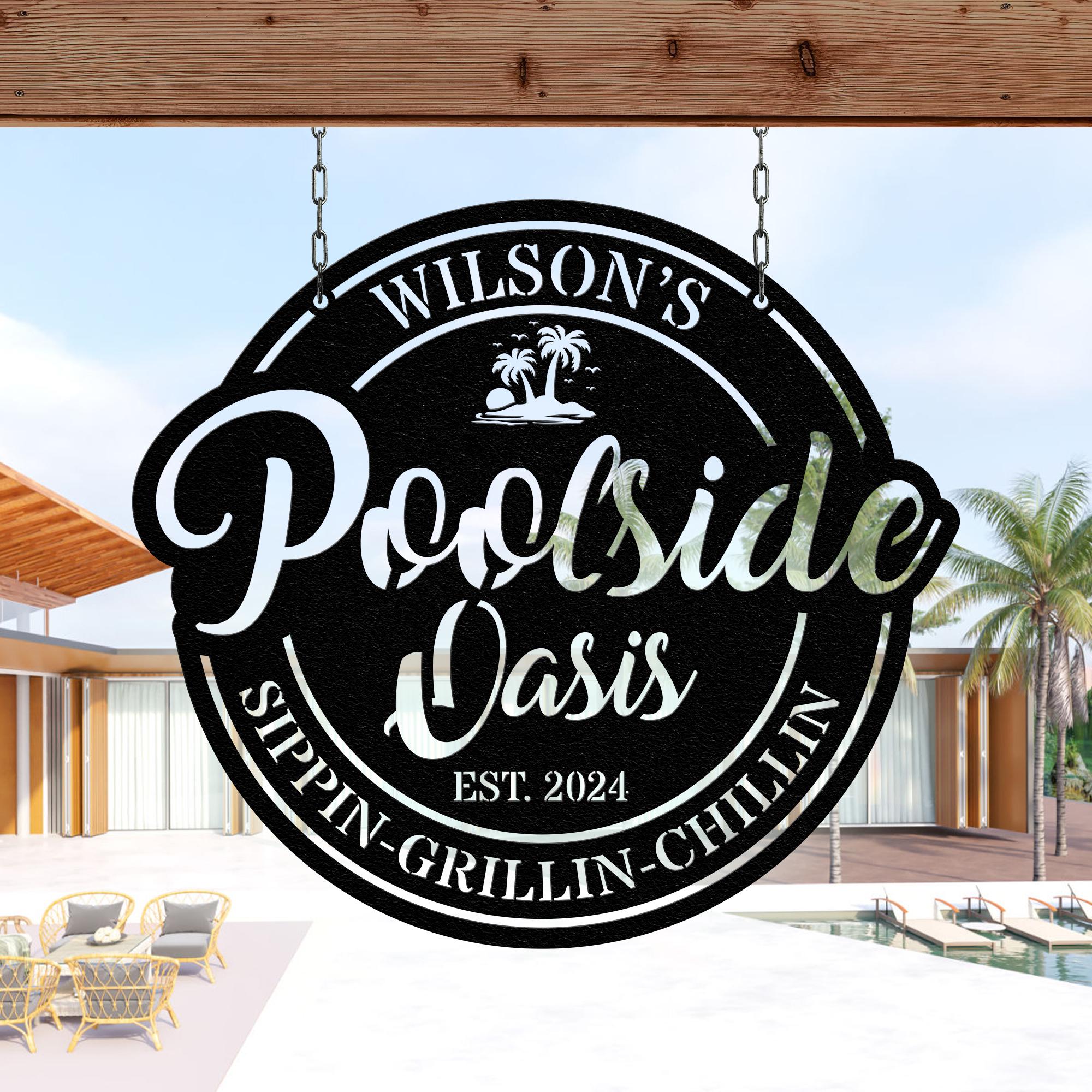 Custom Poolside Oasis Sign, Poolside Metal Sign, Custom Poolside Sign ...