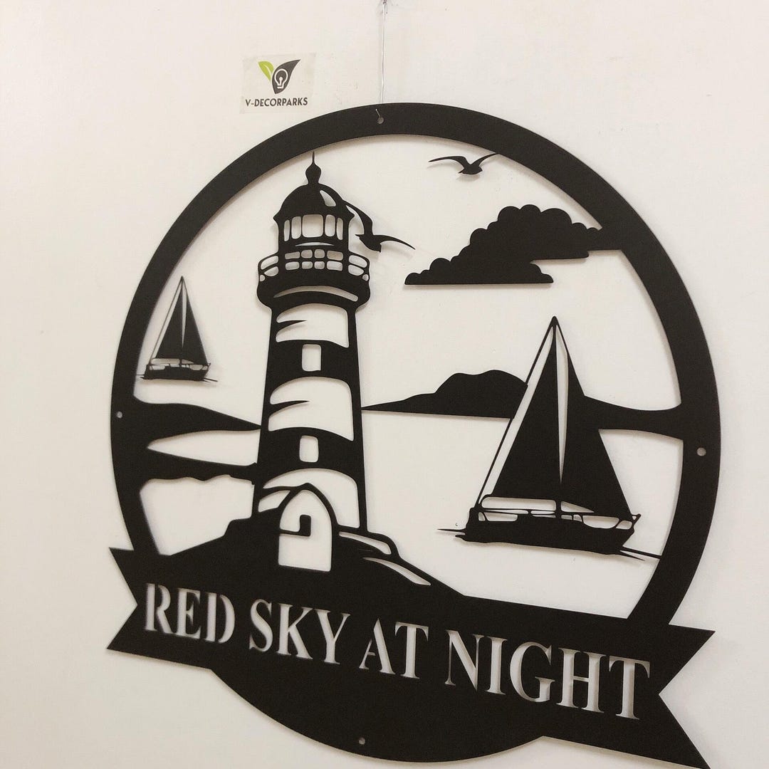 Custom Sky at Night Lighthouse Scene Afcultures Metal Sign, Lighthouse ...