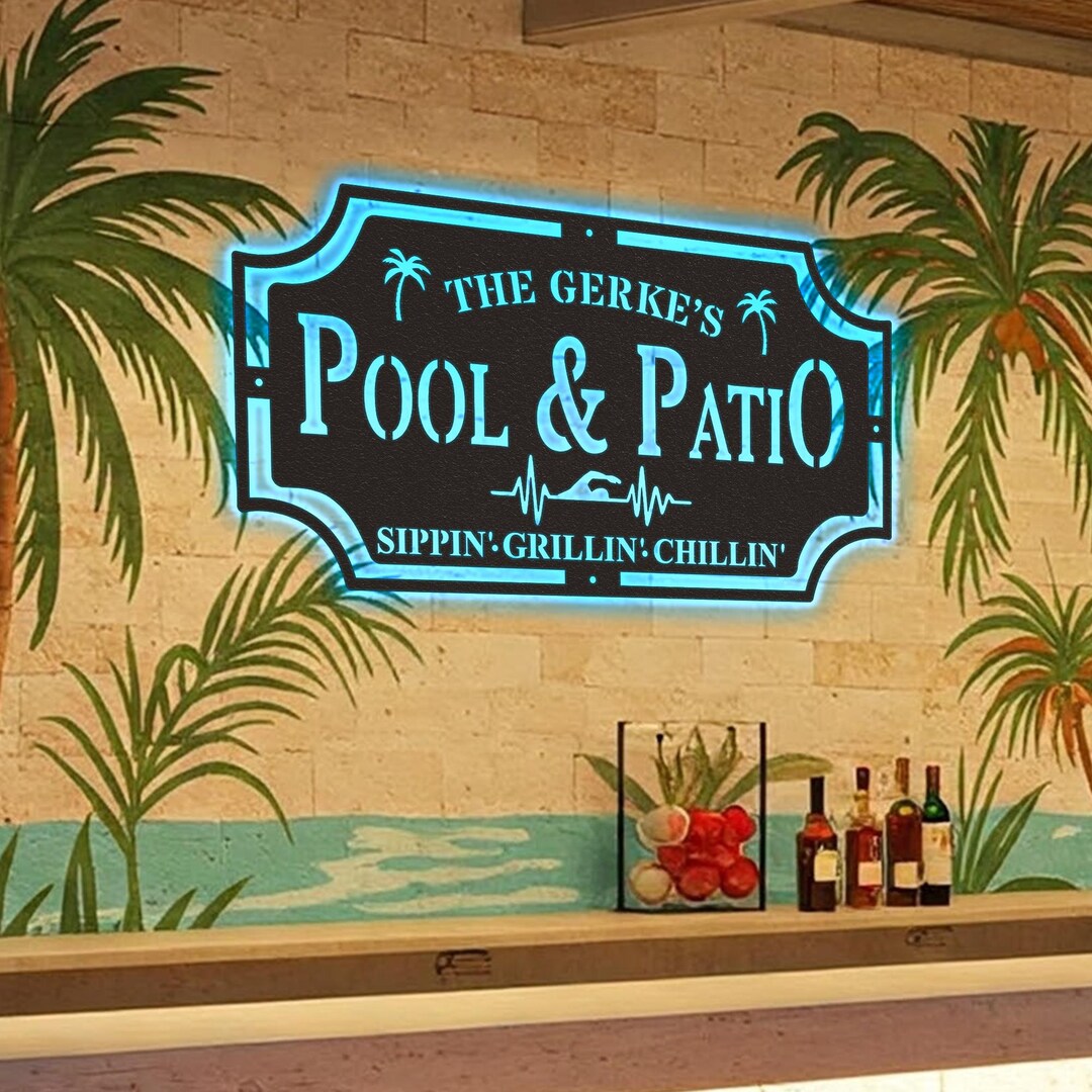 Personalized Pool & Patio Sign LED Light, Pool Sign Patio Decor ...