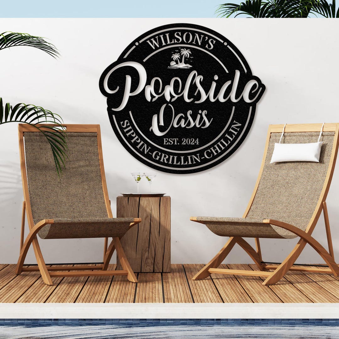 Custom Poolside Oasis Sign, Poolside Metal Sign, Custom Poolside Sign ...