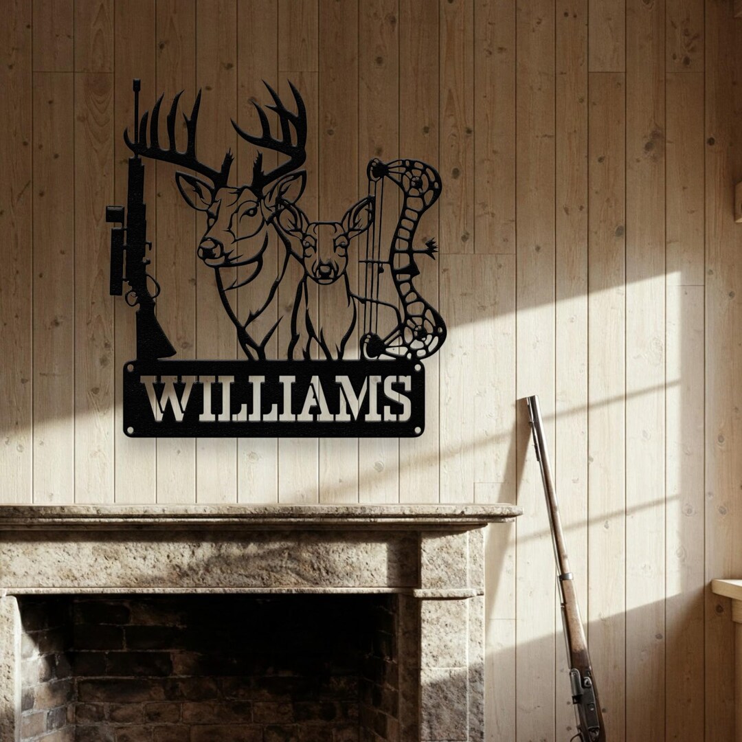 Personalized Deer Hunter Sign, Custom Bow and Hunting Rifle Sign ...