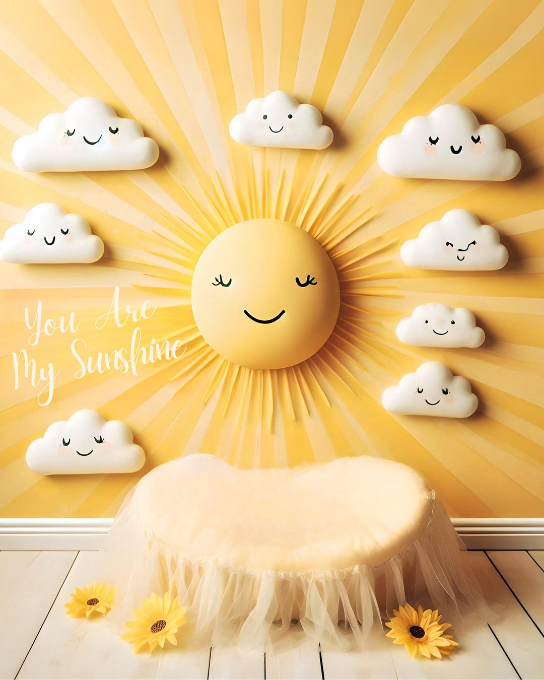 Sunny Skies Baby Photoshoot Digital Backdrop Yellow Clouds Sunbeam ...
