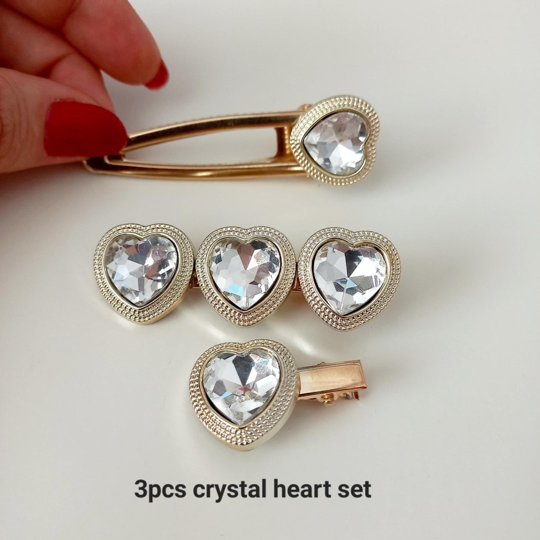 3pcs Crystal Heart Hair Clips Set,heart Hair Accessory,love Heart Hair ...