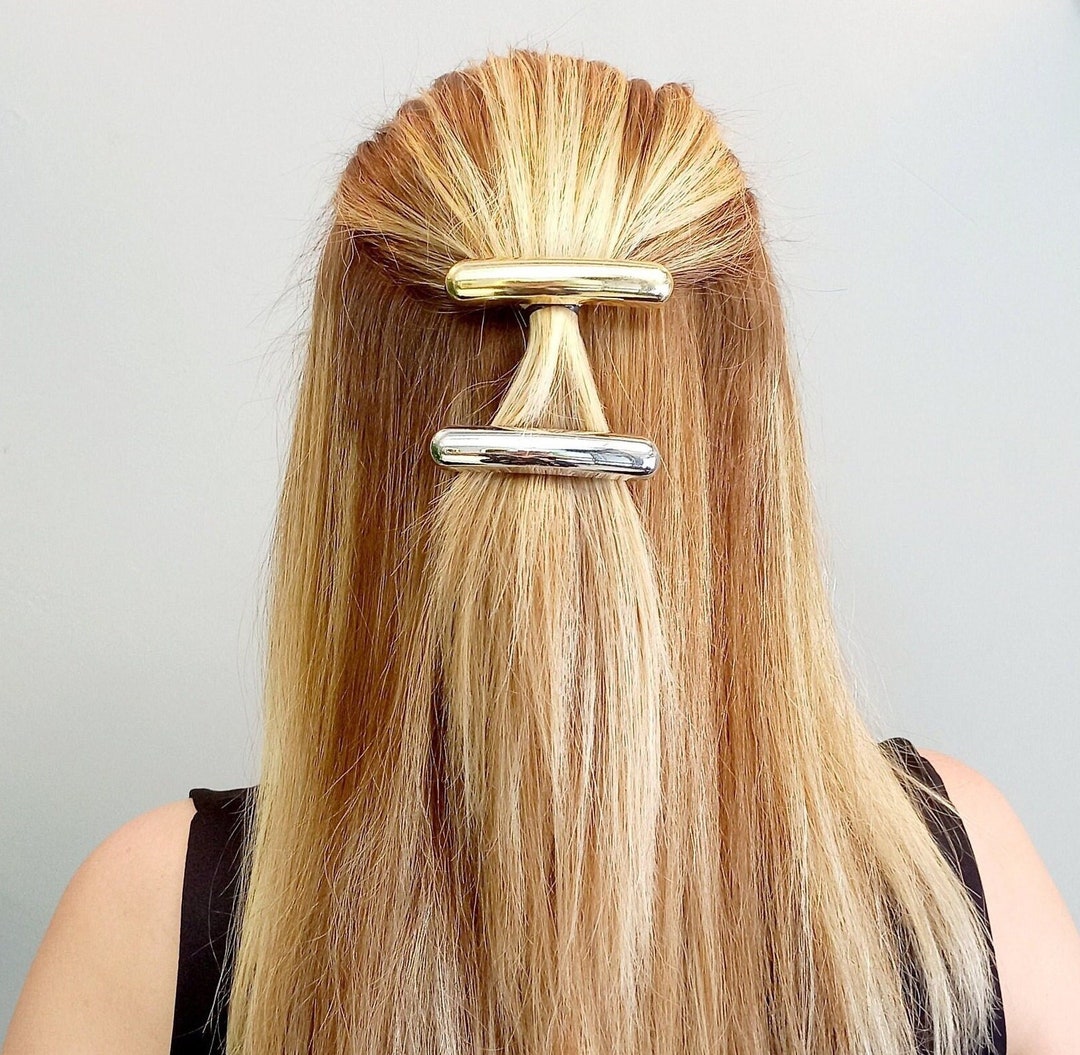 Glossy Bar Barrette, Metal Hair Clips, Trendy / Fashion Barrette, Gold ...