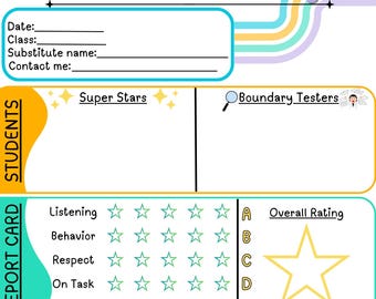 Substitute Teacher Notes, While You Were Away, Class Report Card, Sub ...