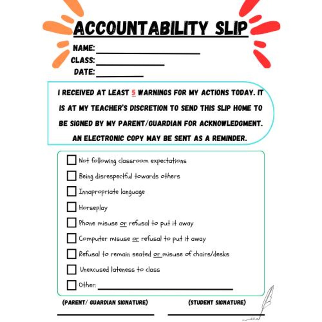 Student Accountability Sheet | Printable | Daily or Weekly Behavior Log ...
