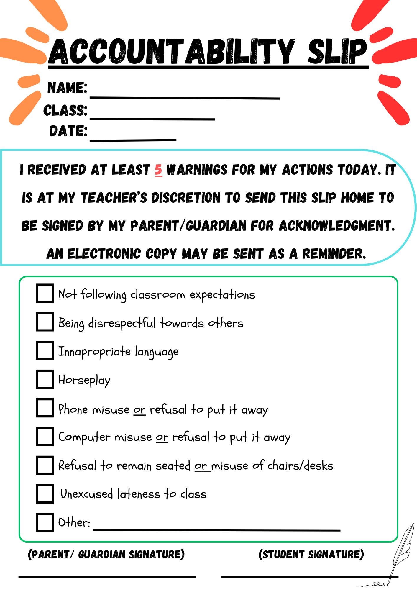 Student Accountability Sheet | Printable | Daily or Weekly Behavior Log ...