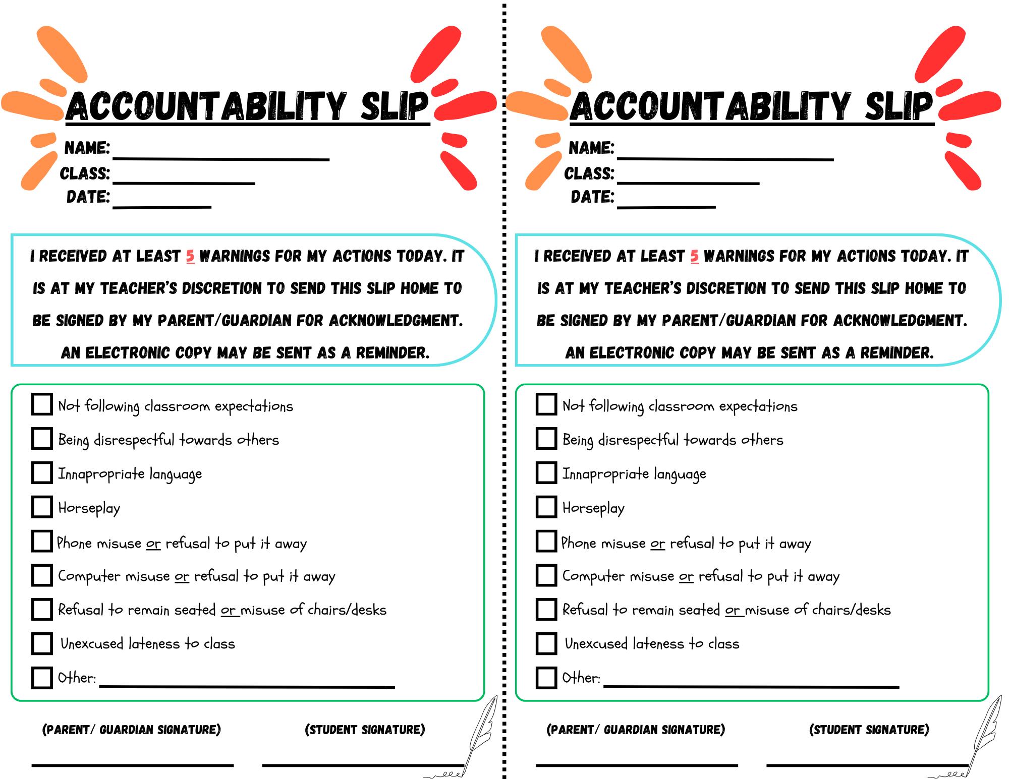 Student Accountability Sheet | Printable | Daily or Weekly Behavior Log ...