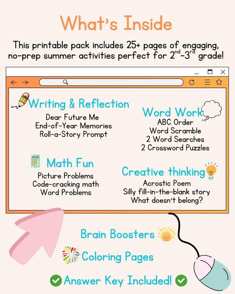 2nd-3rd Grade Summer Activity Pack | End-of-year Printable (PDF) - Etsy