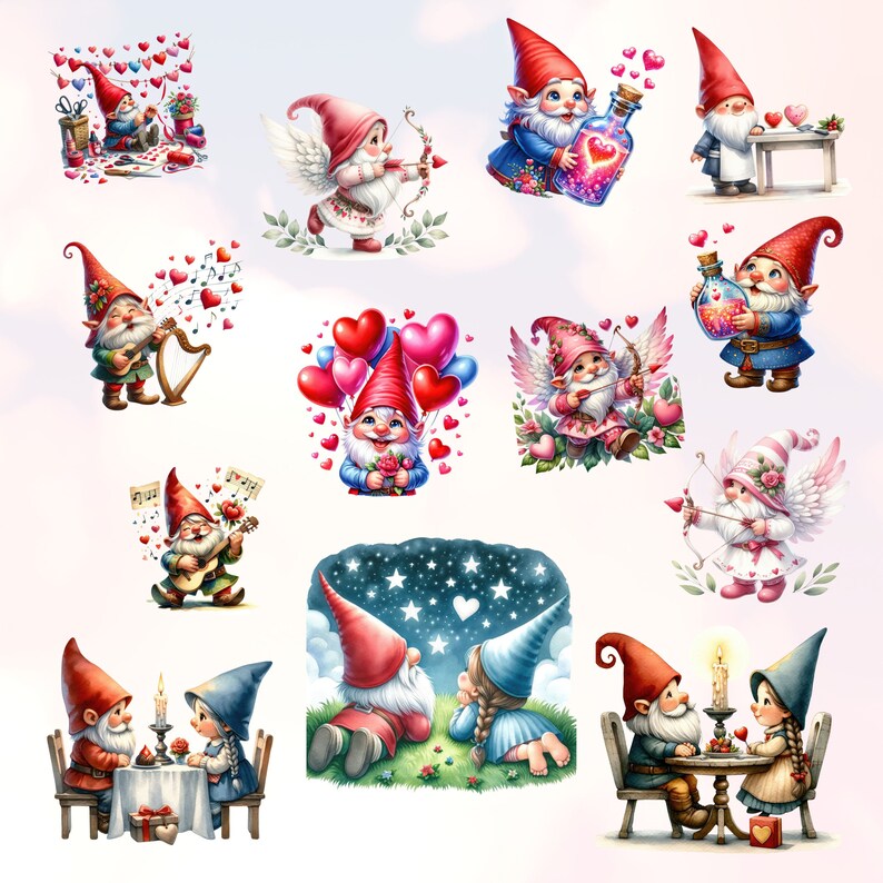Valentine Gnome PNG Watercolor Clipart, PNG Sublimation Designs, Png ...