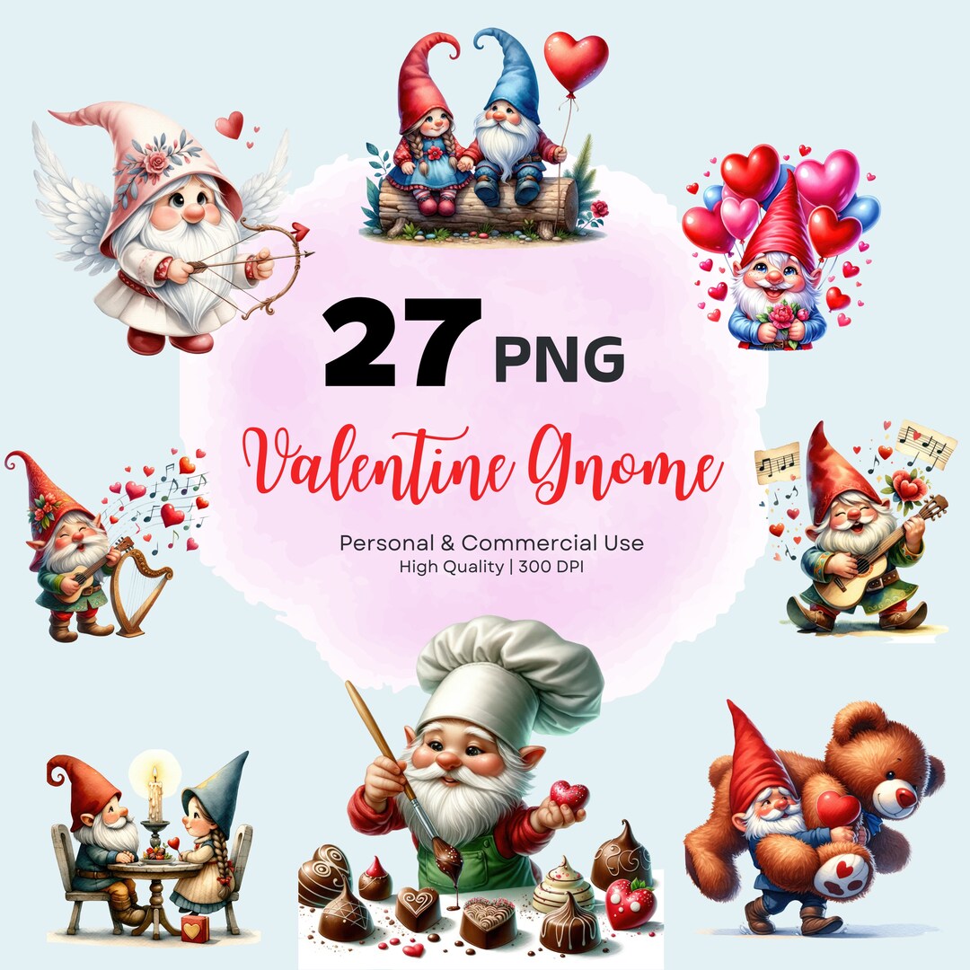 Valentine Gnome PNG Watercolor Clipart, PNG Sublimation Designs, Png ...