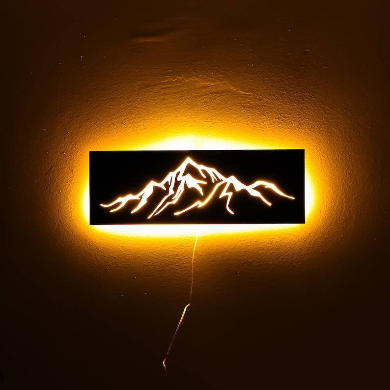 Mountain Metal LED Wall Art: Nature Decor, Hill Silhouette - Etsy