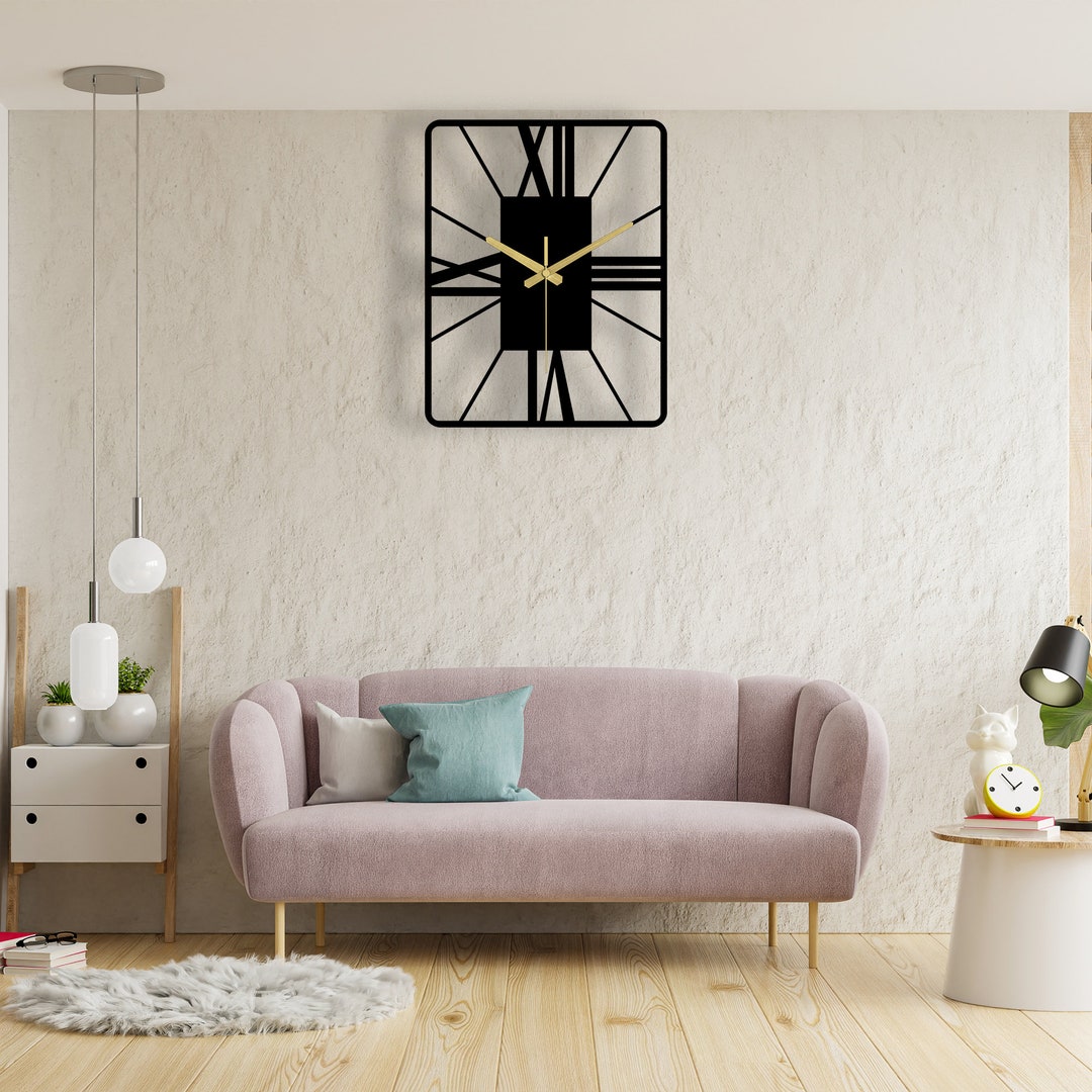 Modern Rectangle Wall Clock - Metal Wall Art for Living Room Decor ...