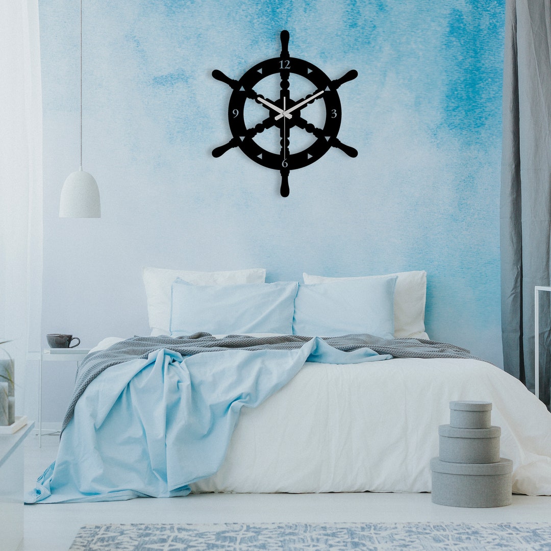 Large Nautical Ship Wheel Wall Clock - Metal Home Decor for Beach House ...