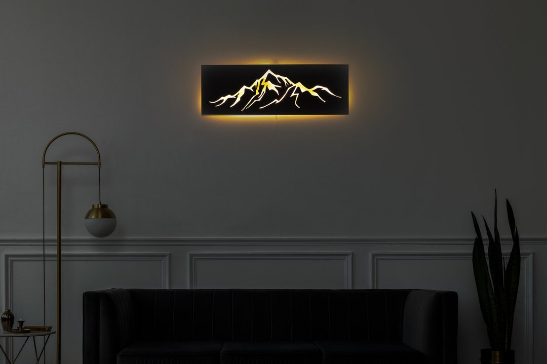 Mountain Wall Art Led Sign, Large Mountain Wall Art Mountain Metal Wall ...