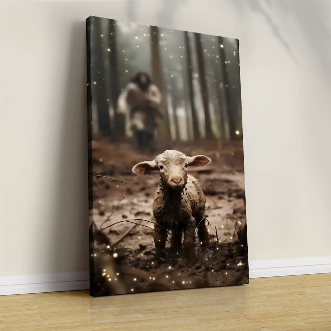 Jesus and Lamb Print, Jesus Running After Lost Lamb God Poster Print ...