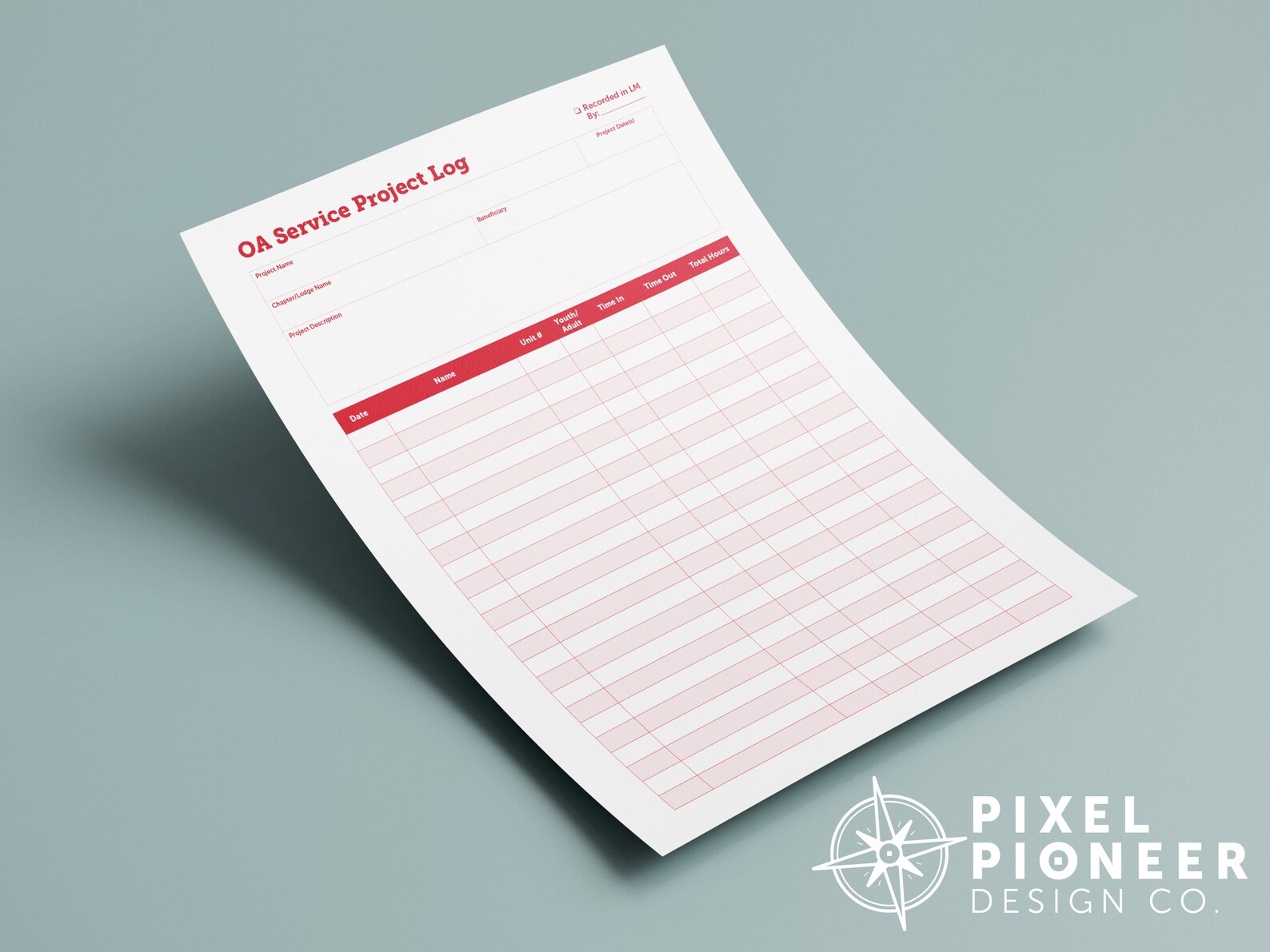 OA Service Project Log, Printable Service Time Sheet, Arrowman ...