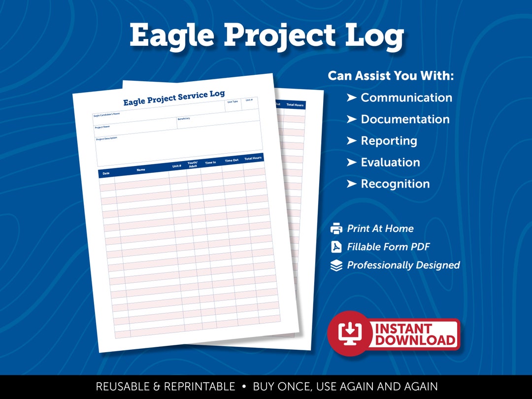 Eagle Project Log, Printable Scout Log, Project Time Sheet, Fillable ...