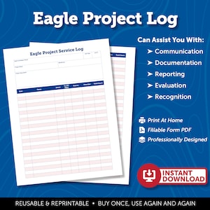 Eagle Scout Project Log: Fillable Volunteer Time Sheet (PDF) - Etsy