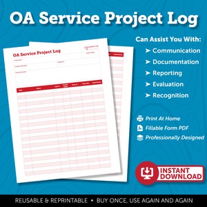 OA Service Project Log, Printable Service Time Sheet, Arrowman ...