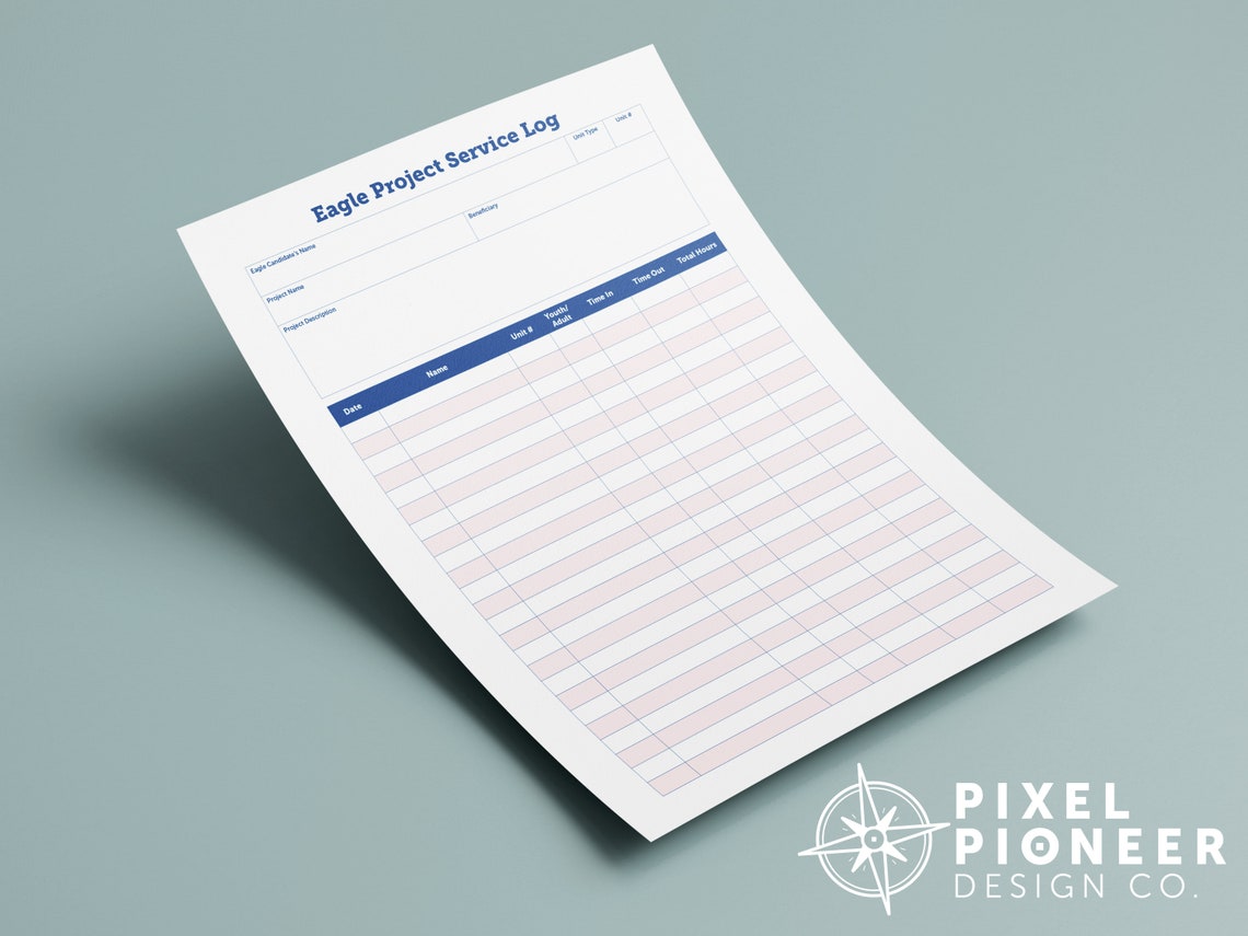 Eagle Project Log, Printable Scout Log, Project Time Sheet, Fillable ...