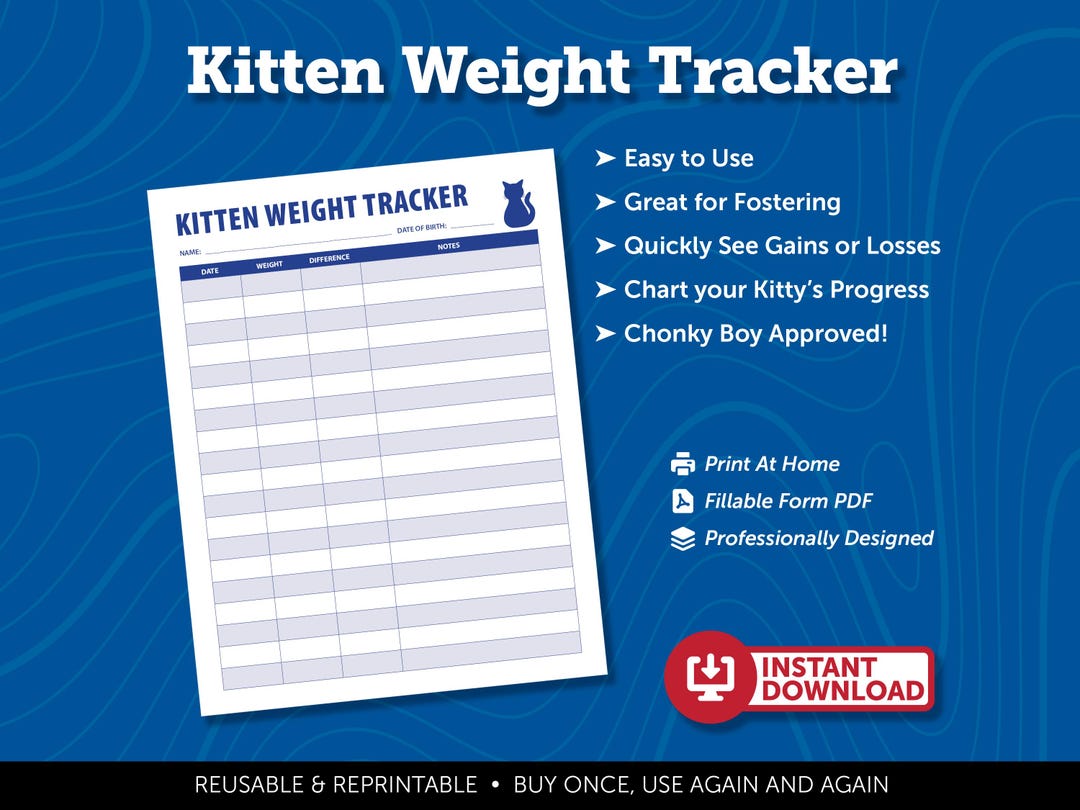 Kitten Weight Tracking Log, Foster Kittens Weight Tracking Tool ...