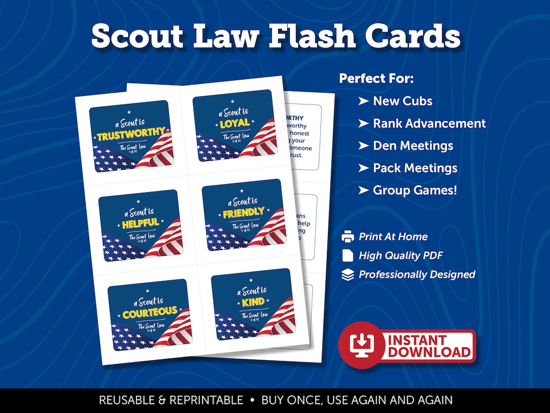Scout Law Flash Cards Printable PDF Perfect for Cub Scouts Den Meeting ...