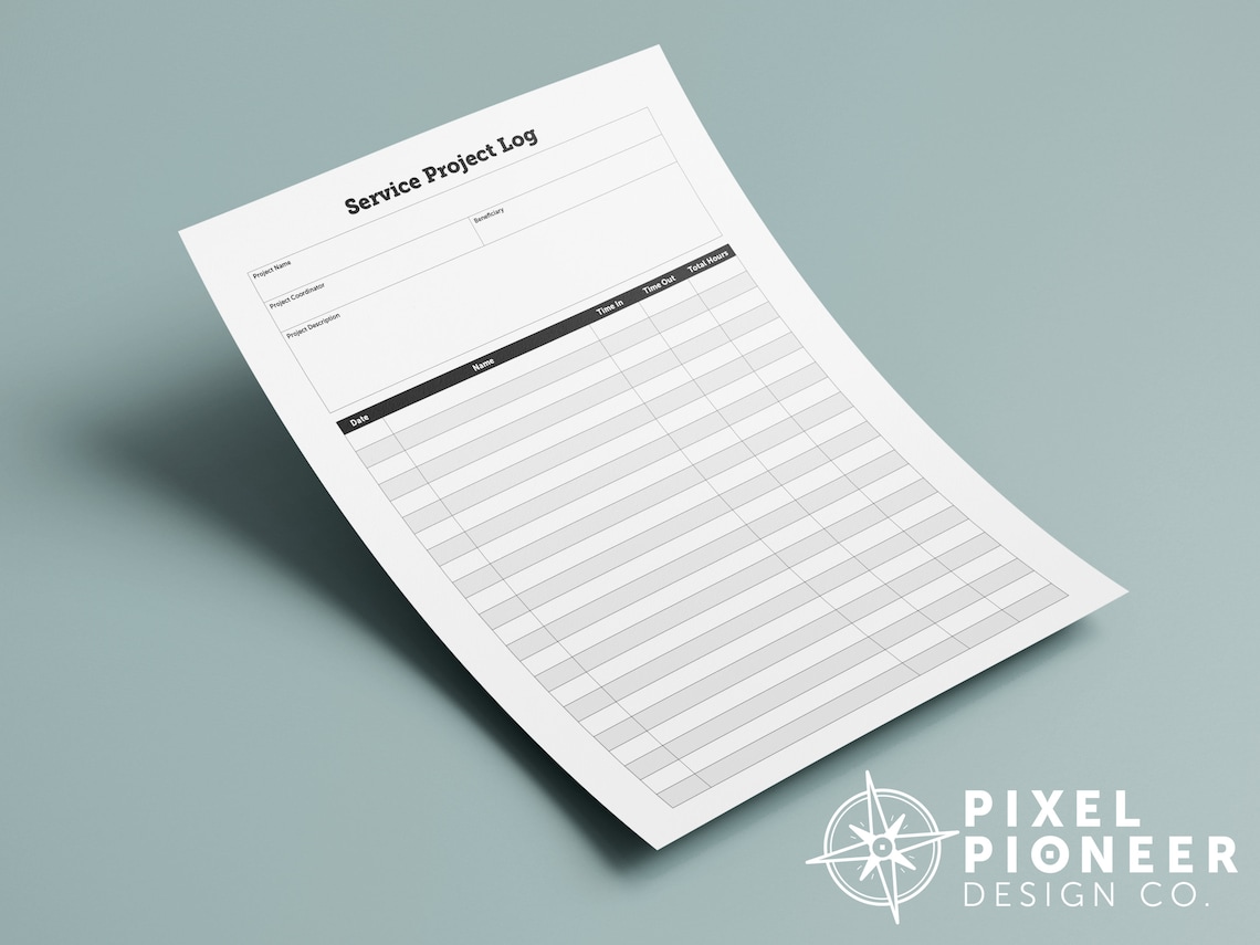 Service Project Log, Printable Service Time Sheet, Volunteer Timesheet ...