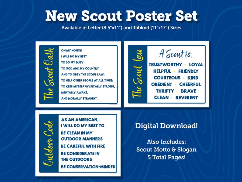 New Scout Poster Set Printable Cub Scouts Den Leader Teaching Aids Law ...