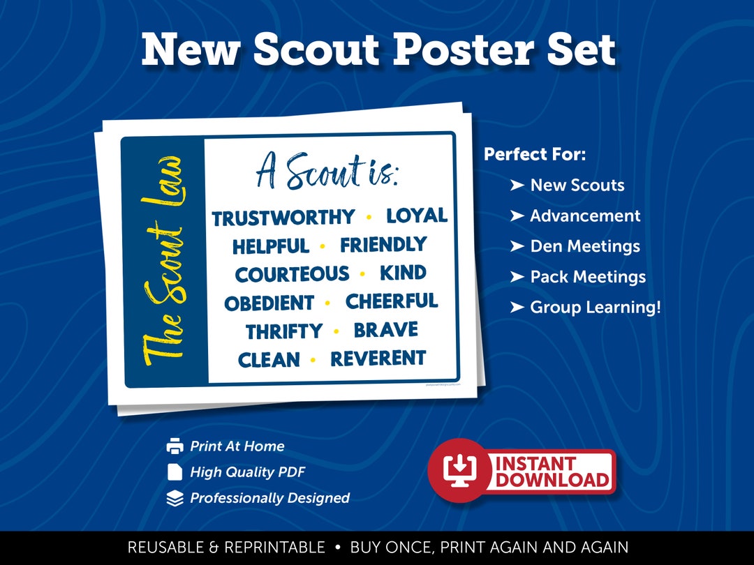New Scout Poster Set Printable Cub Scouts Den Leader Teaching Aids Law ...