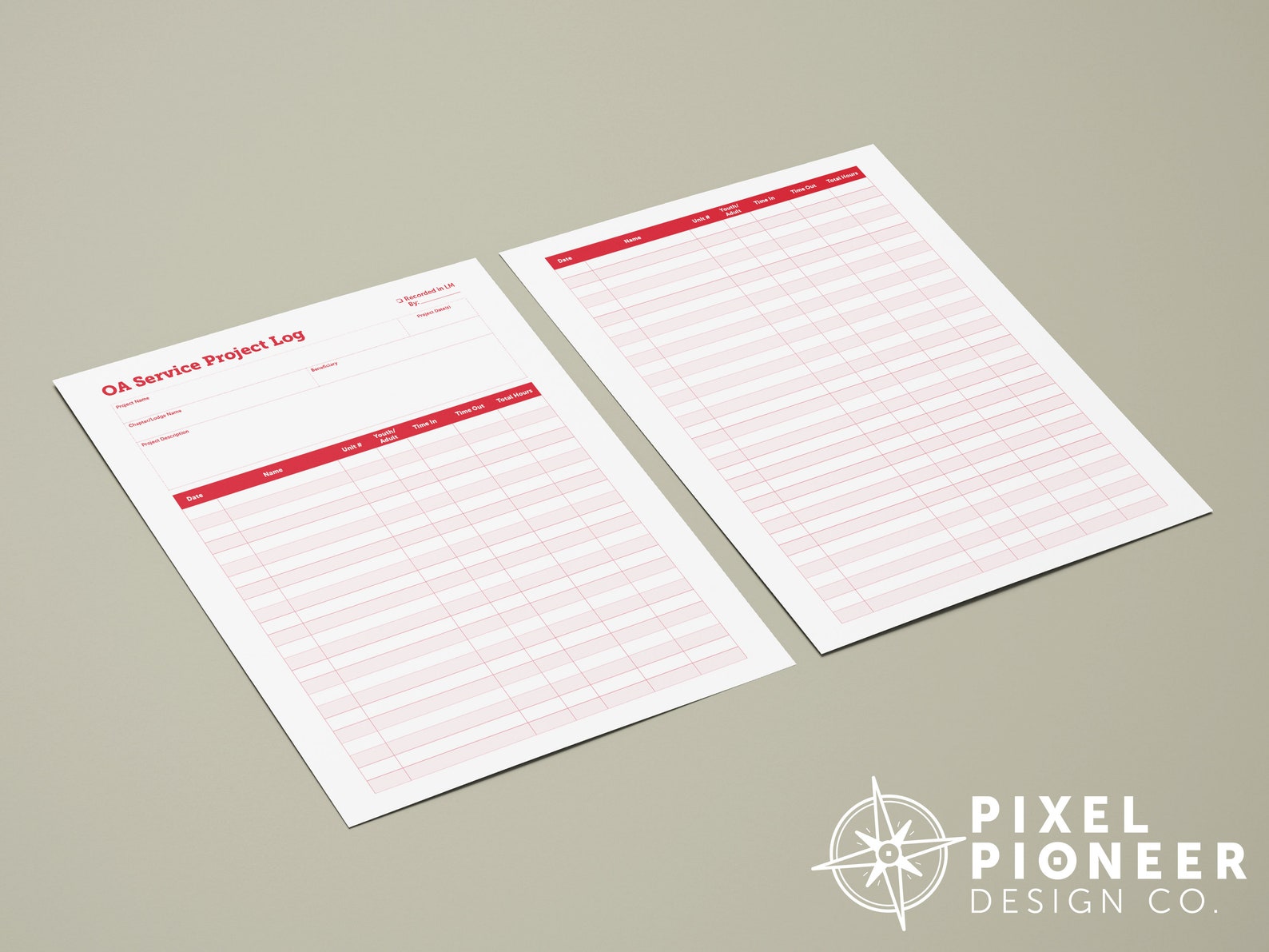 OA Service Project Log, Printable Service Time Sheet, Arrowman ...