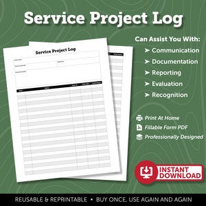 Service Project Log, Printable Service Time Sheet, Volunteer Timesheet ...