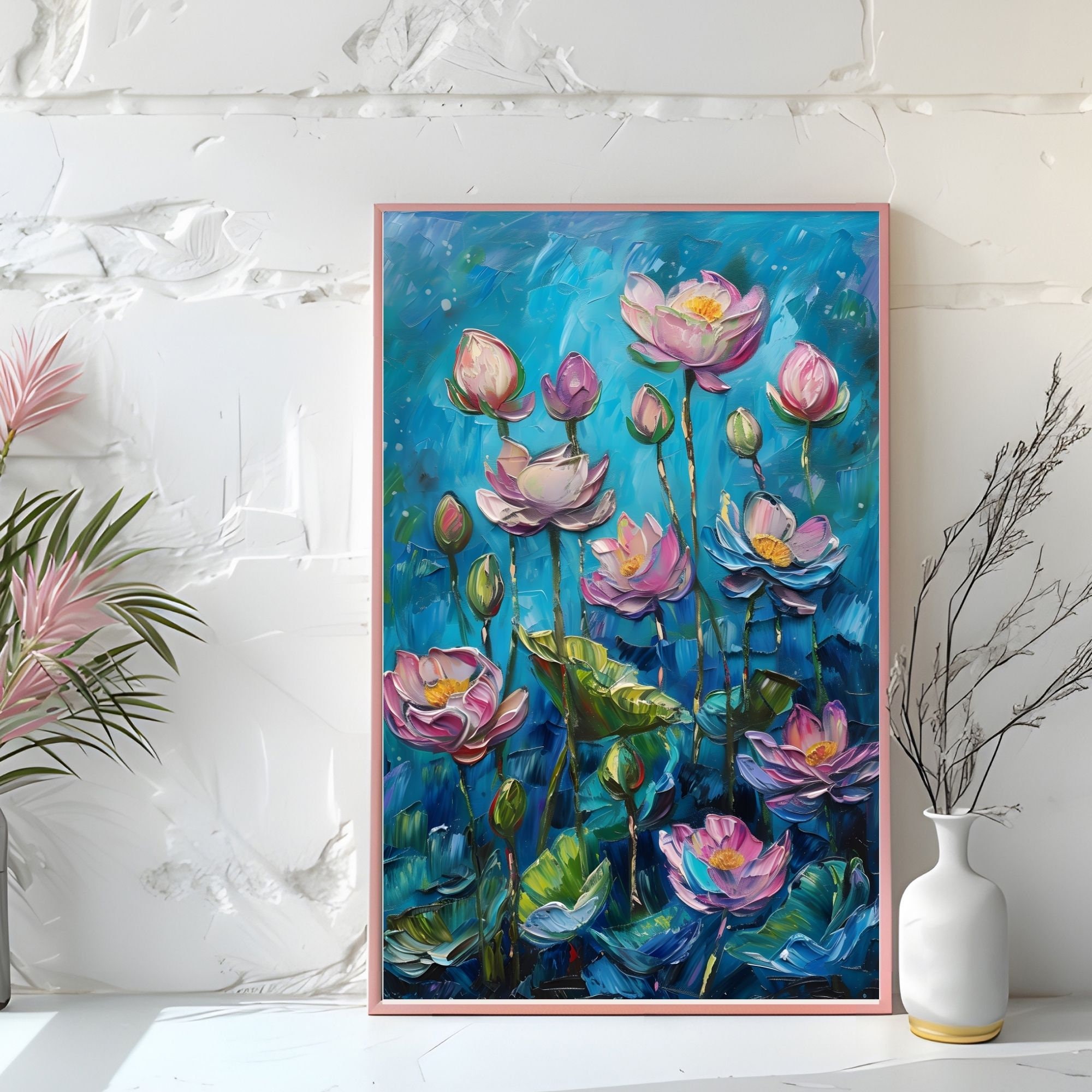 Lotus Painting Oil Paintings for Instant Wall Decor Digital Download ...