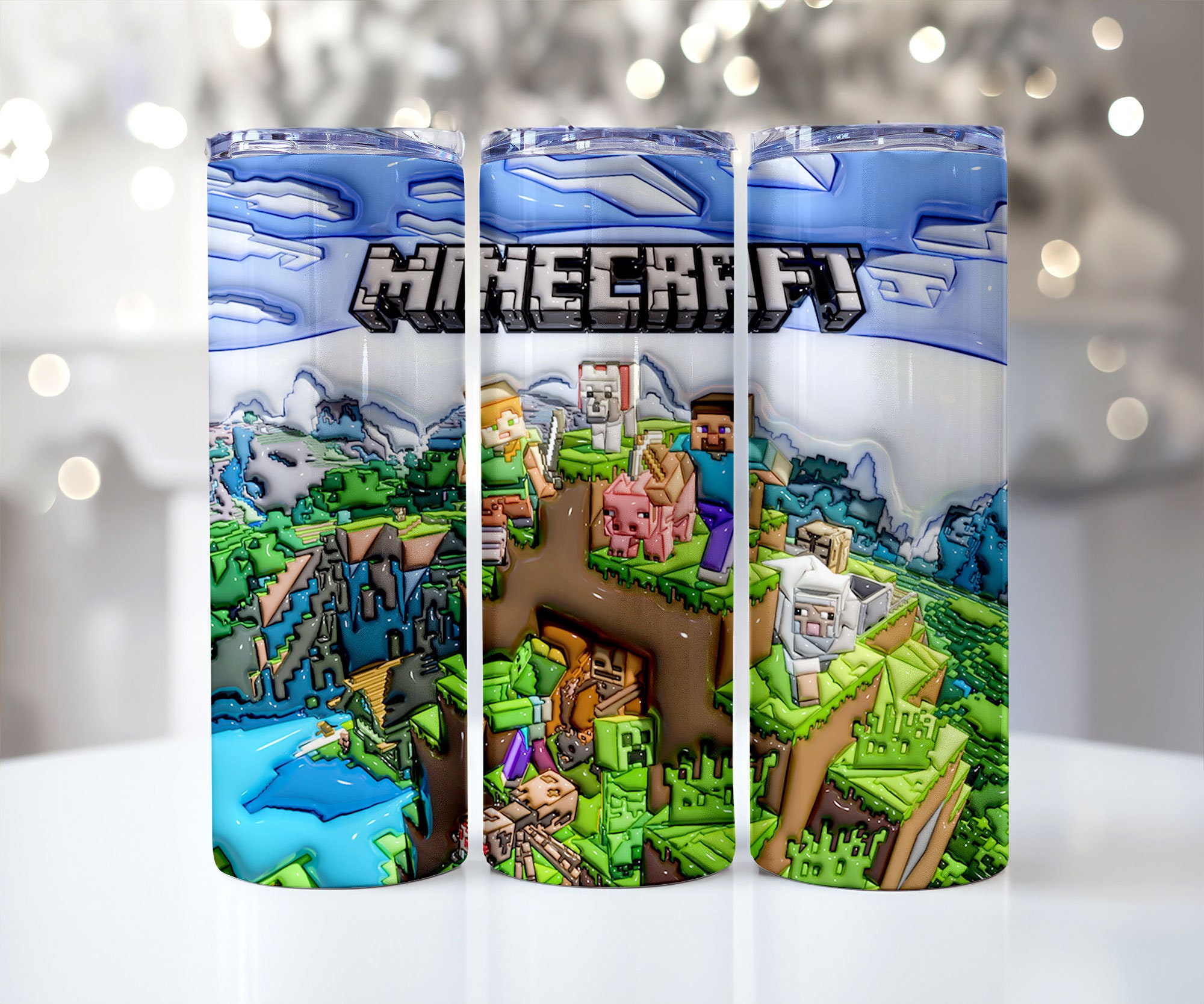 3D Inflated Minecraft Tumbler Wrap, 20oz Gamer Tumbler Warp, Minecraft ...