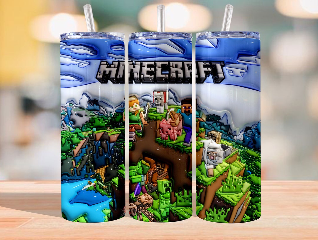 3D Inflated Minecraft Tumbler Wrap, 20oz Gamer Tumbler Warp, Minecraft ...