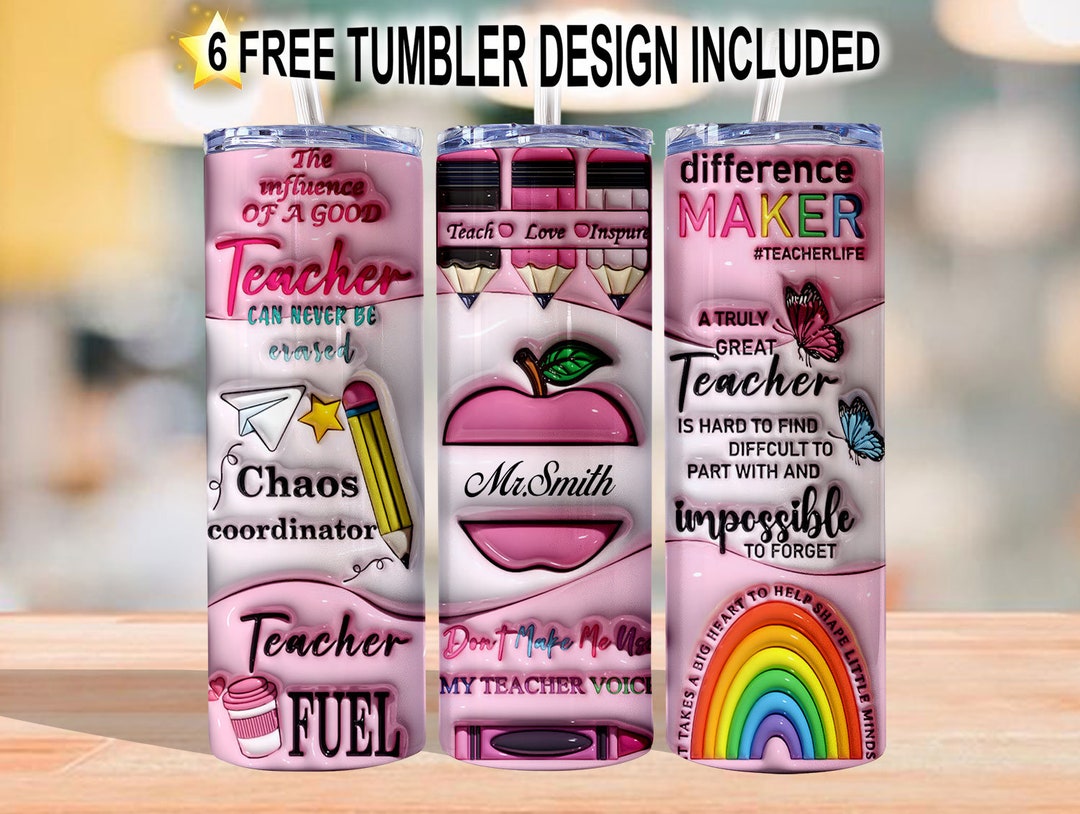 Personalized Pink Teacher 20oz Skinny Tumbler Png, Teach Love Inspire ...